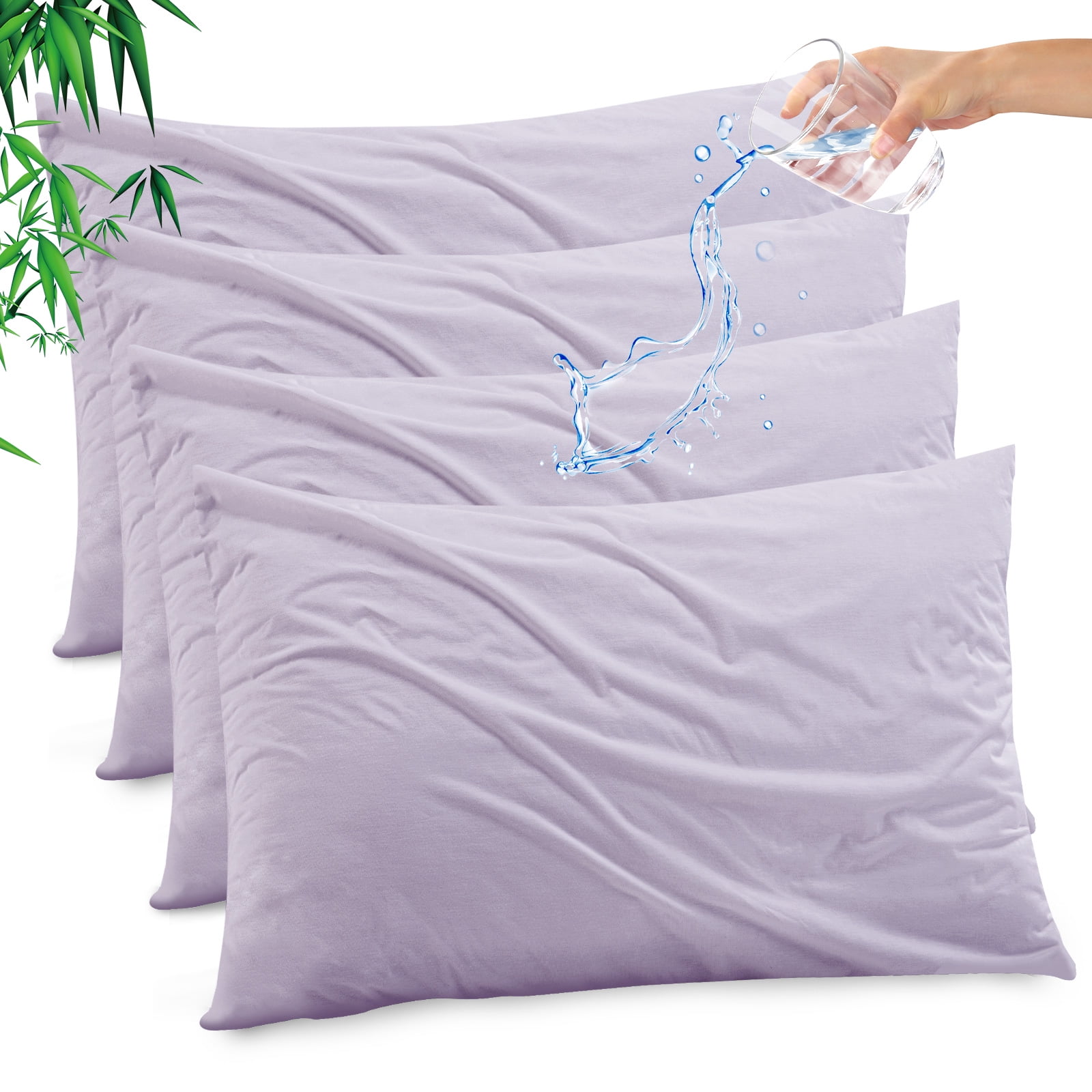 GOGREEN Waterproof Pillow Protectors with Zipper Standard Size, Cooling ...