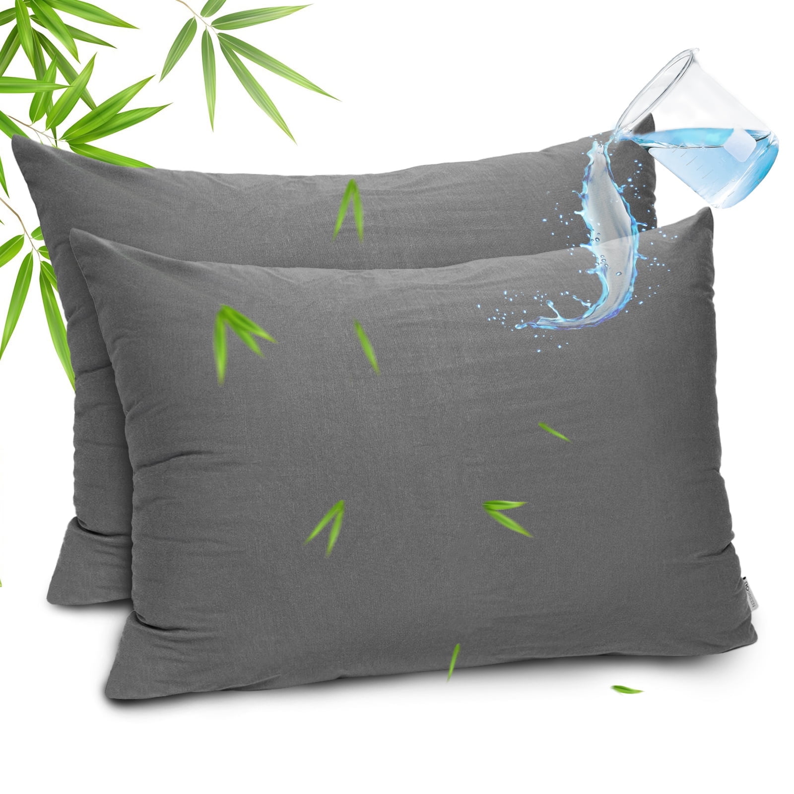 Go!Green Waterproof Bamboo Pillow Protectors Zipper Set of 2 with ...