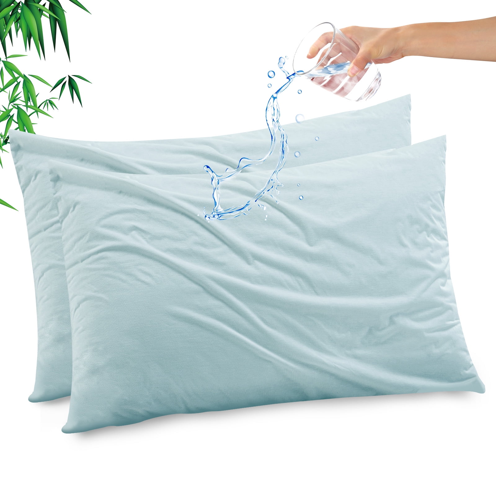 GOGREEN Waterproof Pillow Protectors with Zipper Standard Size, Cooling ...