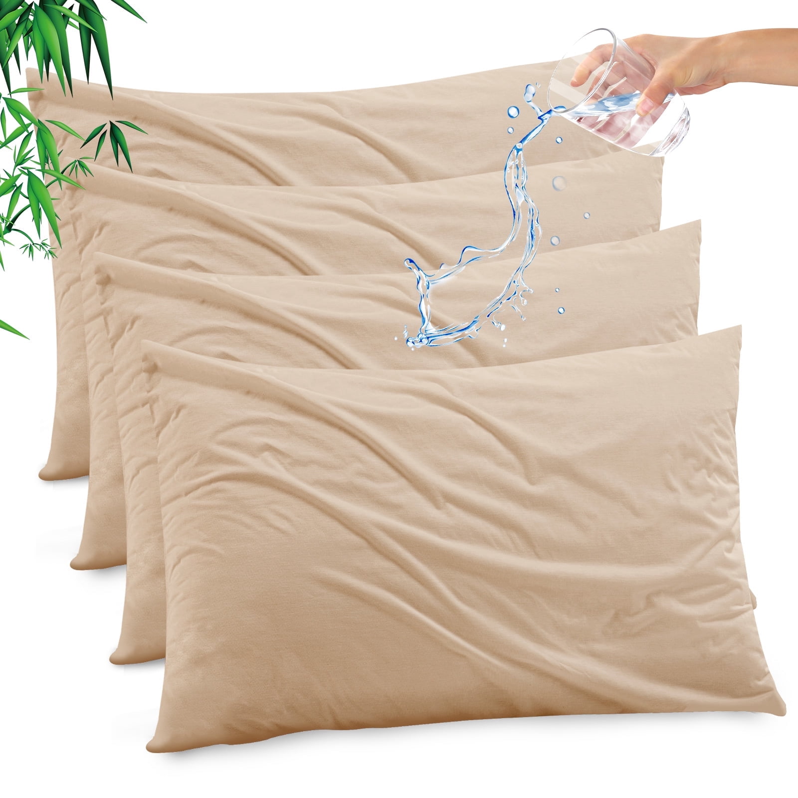GOGREEN Waterproof Pillow Protectors with Zipper Standard Size, Cooling ...