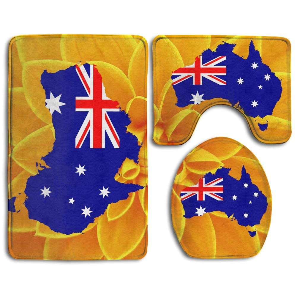 GOHAO Australia Flag Map 3 Piece Bathroom Rugs Set Bath Rug Contour Mat ...