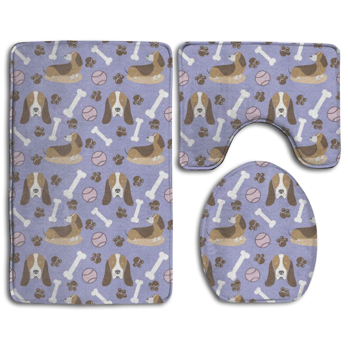 GOHAO Baseball Basset Hound Puppy 3 Piece Bathroom Rugs Set Bath Rug ...