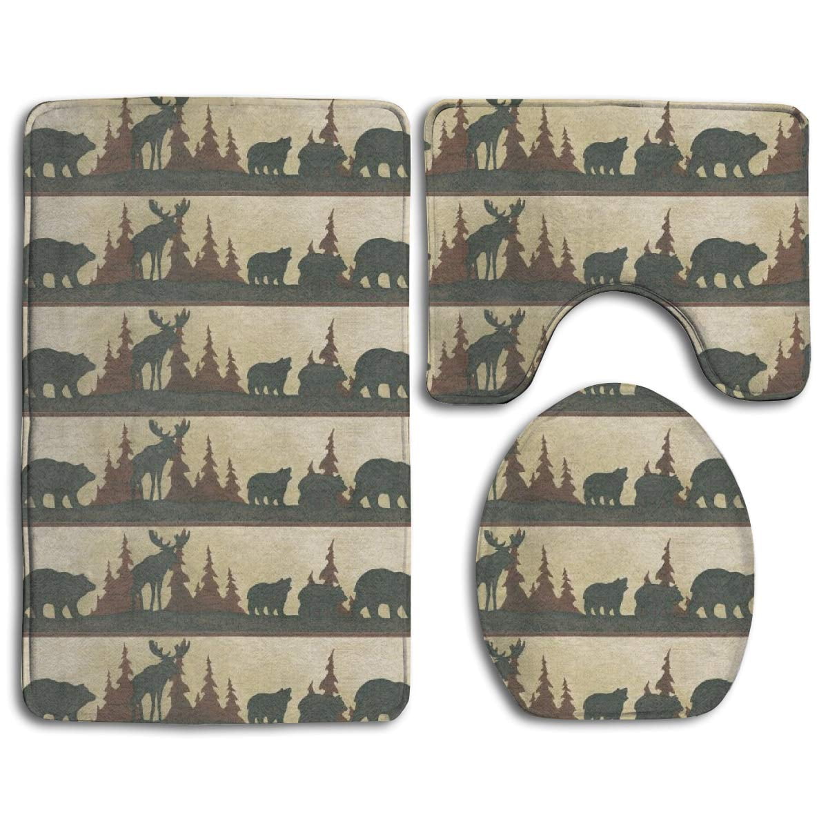 GOHAO Bear Moose Forest Silhouette 3 Piece Bathroom Rugs Set Bath Rug ...