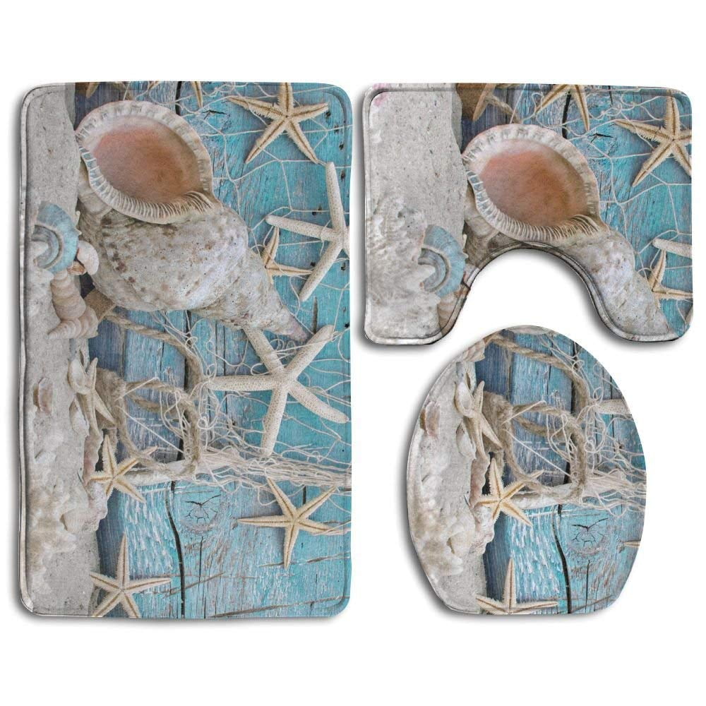GOHAO Beautiful Seashell Starfish Blue Flannel Bath Rugs, 3' x 2' (3 ...