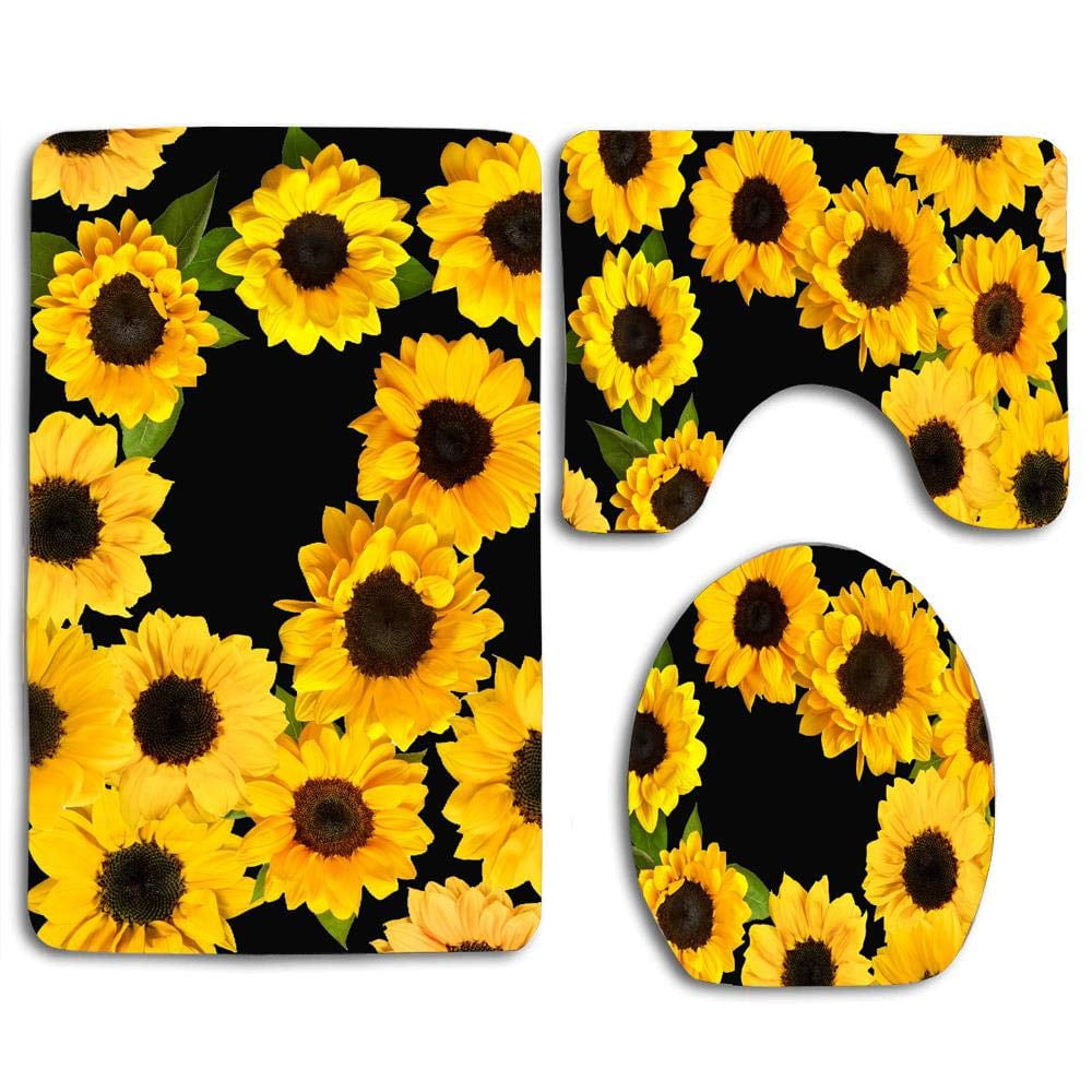 GOHAO Beautiful Yellow Sunflowers 3 Piece Bathroom Rugs Set Bath Rug ...