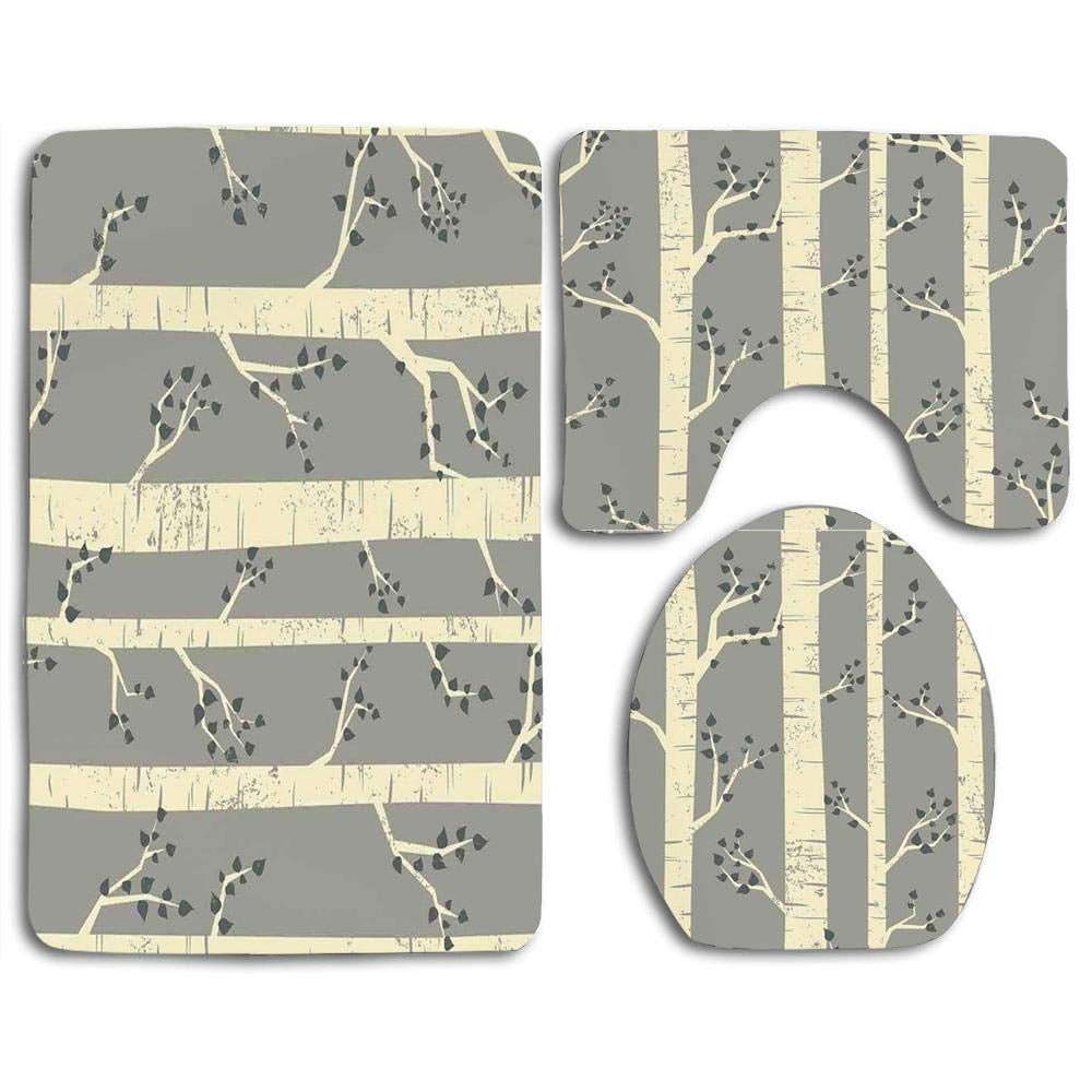 GOHAO Birch Tree Branches Vintage Bohemian 3 Piece Bathroom Rugs Set ...
