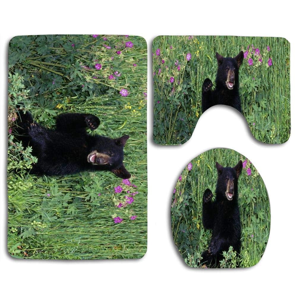 GOHAO Black Bear Cub 3 Piece Bathroom Rugs Set Bath Rug Contour Mat and ...