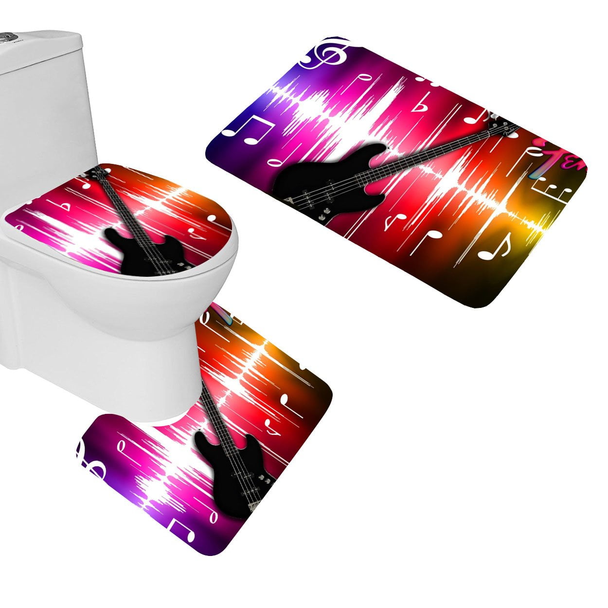 GOHAO Black Fender Bass Guitar 3 Piece Bathroom Rugs Set Bath Rug ...