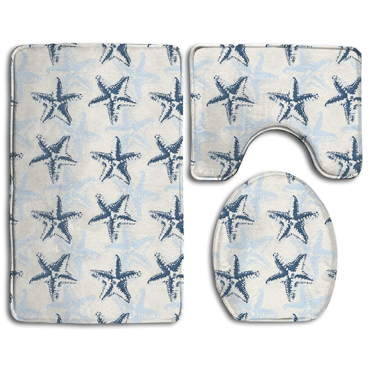 GOHAO Blue Background Starfish 3 Piece Bathroom Rugs Set Bath Rug ...