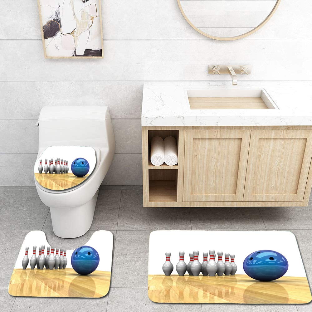 GOHAO Bowling Party Vivid Objects Ball and Pins on Parquet Floor Blue 3 ...