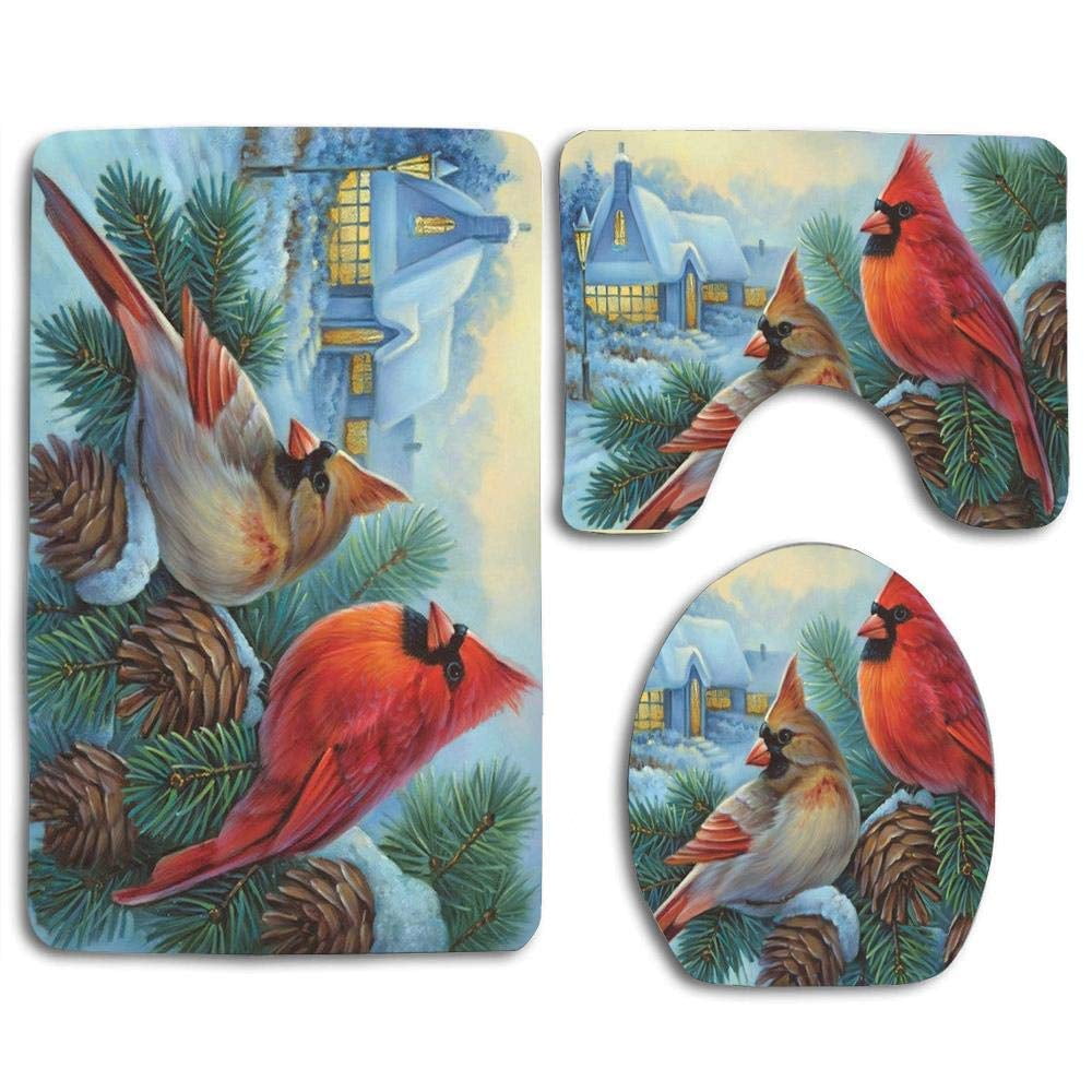 GOHAO Cardinal Birds On Winter Tree 3 Piece Bathroom Rugs Set Bath Rug ...