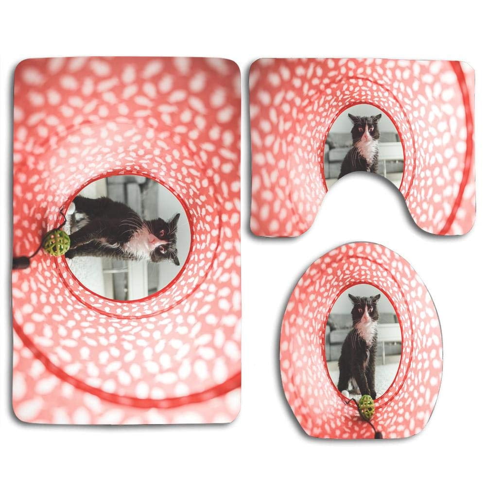 GOHAO Cat Play Toy Cute Domestic 3 Piece Bathroom Rugs Set Bath Rug ...