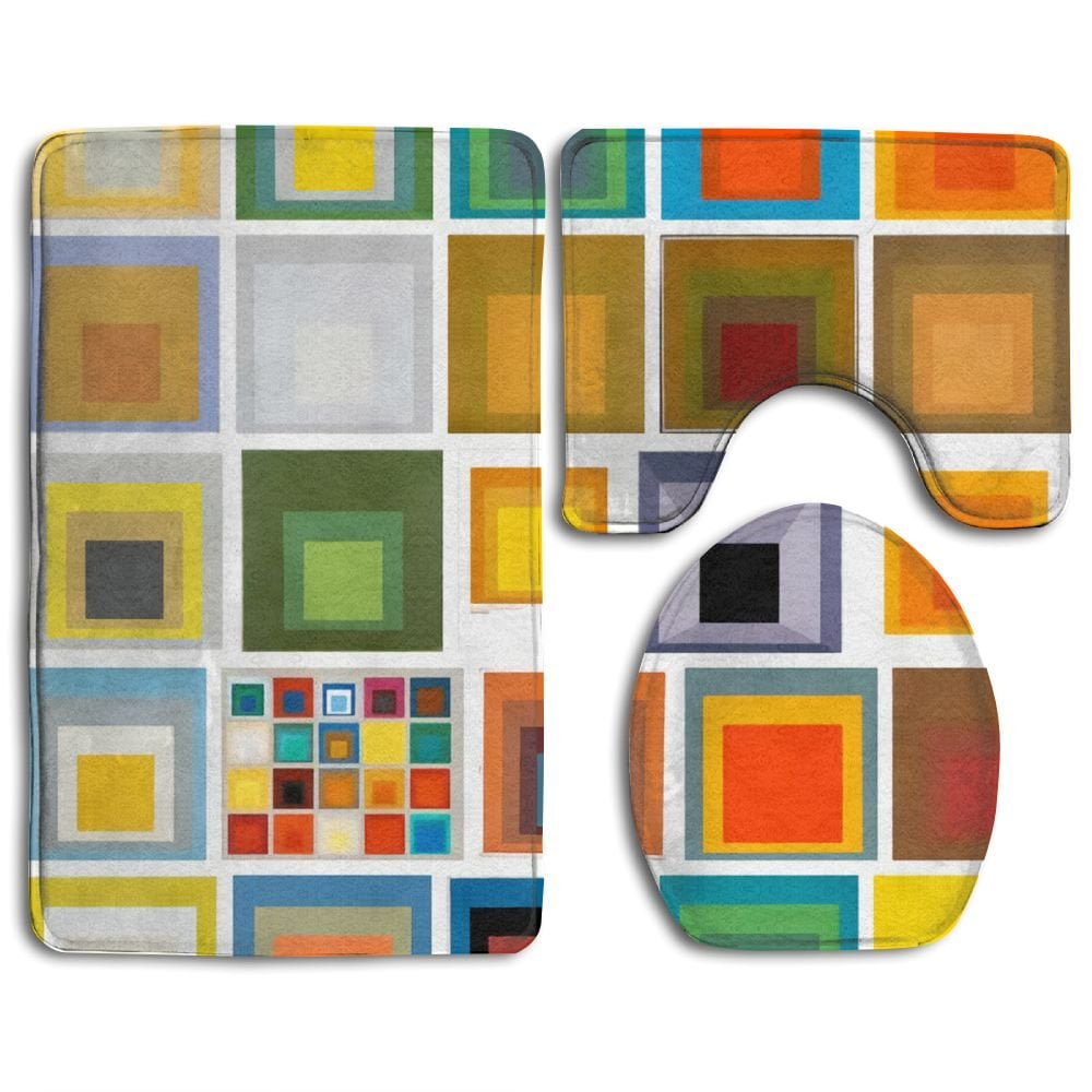 GOHAO Color Squares In Square 3 Piece Bathroom Rugs Set Bath Rug ...
