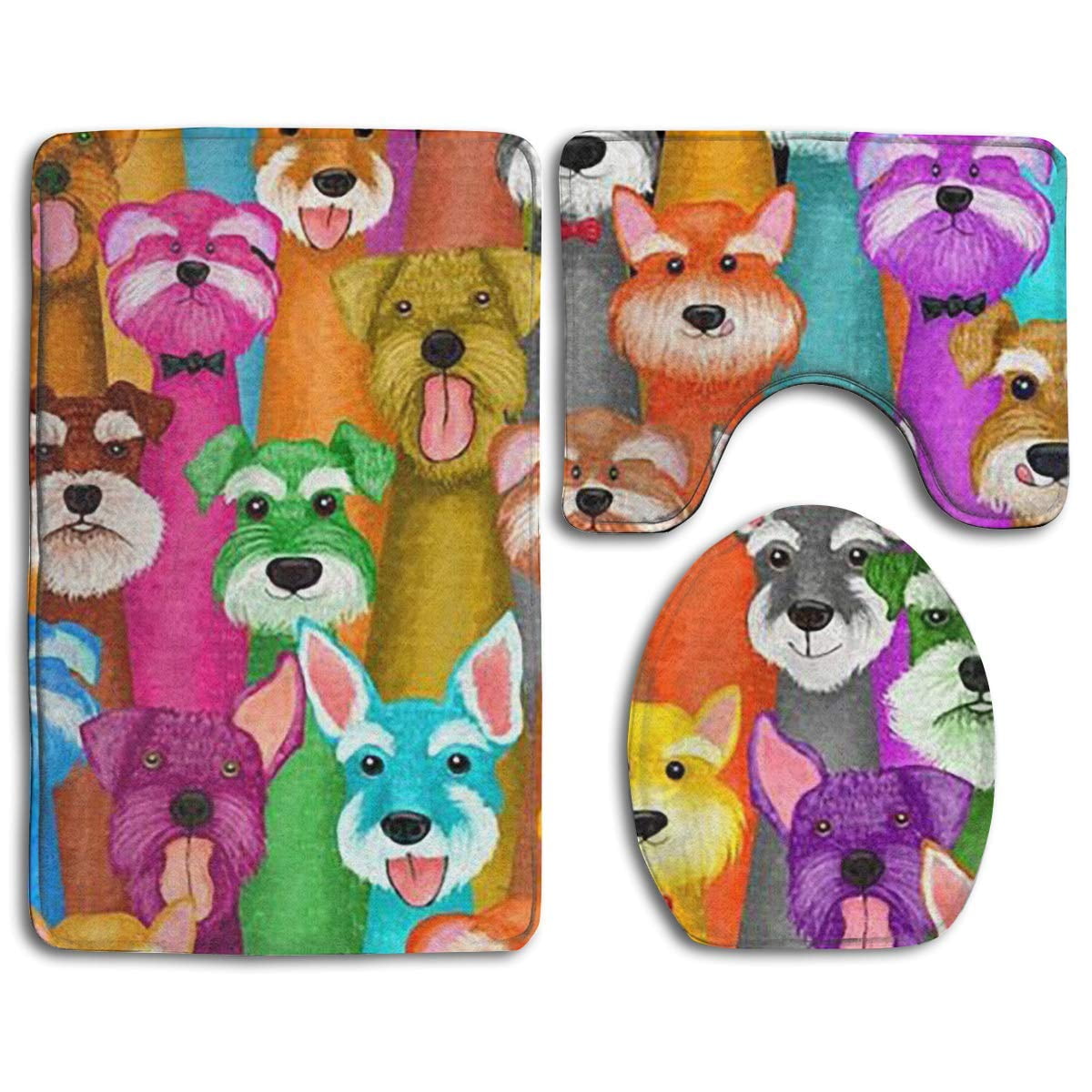 GOHAO Colorful Oil Cute Schnauzer Dogs 3 Piece Bathroom Rugs Set Bath ...