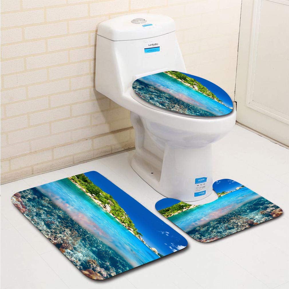 GOHAO Coral Reef at Seychelles 3 Piece Bathroom Rugs Set Bath Rug ...