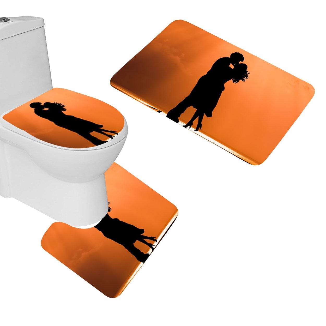 GOHAO Couple Kiss Love 3 Piece Bathroom Rugs Set Bath Rug Contour Mat ...