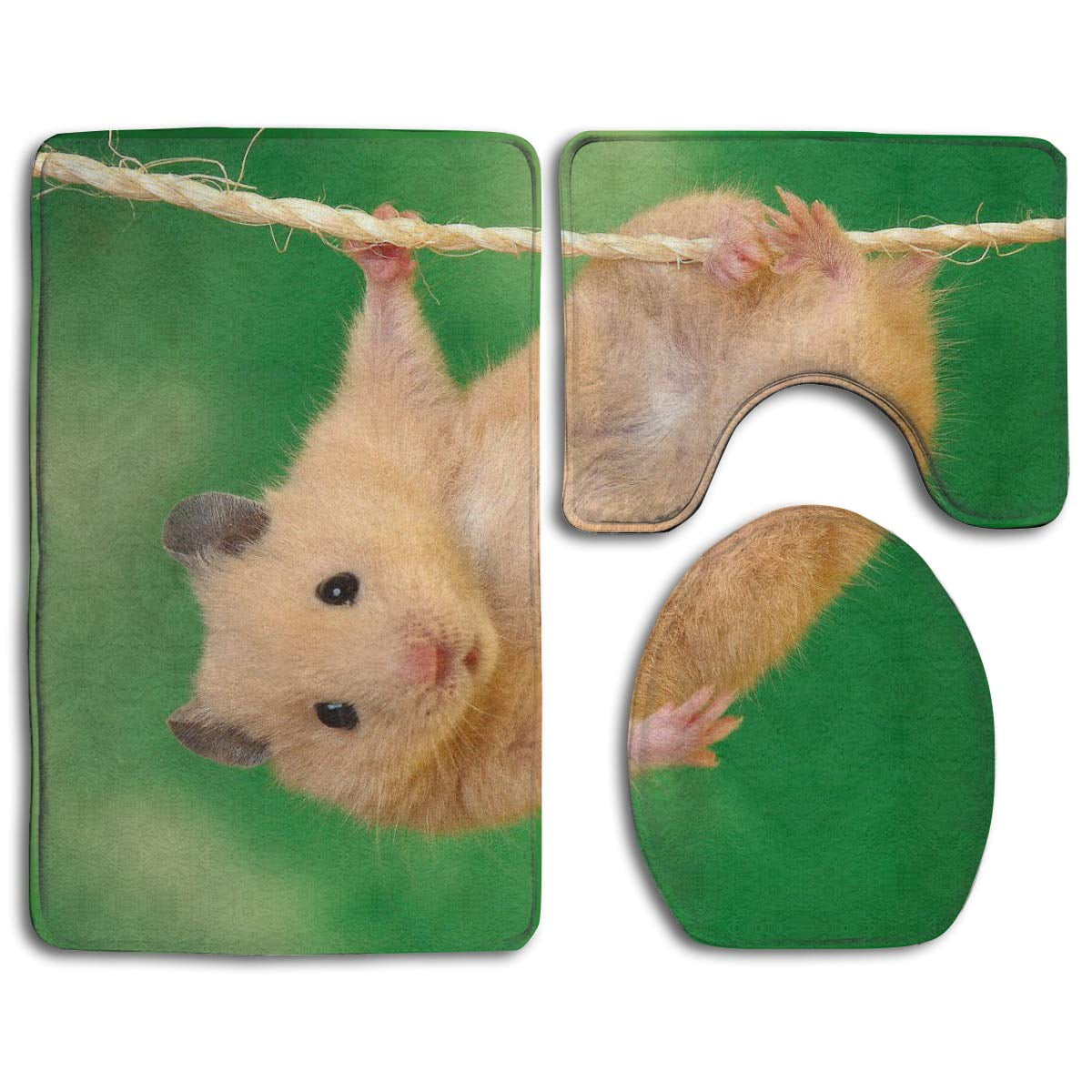 GOHAO Cute Baby Hamster On Rope 3 Piece Bathroom Rugs Set Bath Rug ...