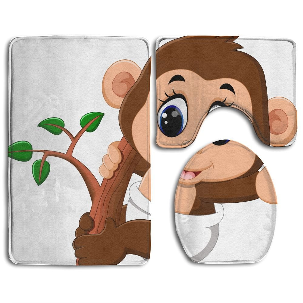 GOHAO Cute Cartoon Monkey 3 Piece Bathroom Rugs Set Bath Rug Contour ...