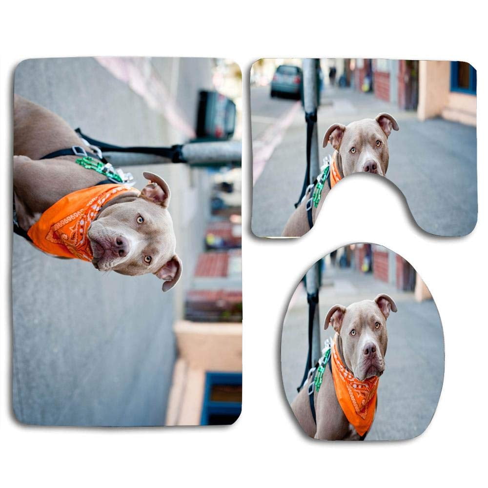 GOHAO Cute Dog Pit Bull Pit Bull 3 Piece Bathroom Rugs Set Bath Rug ...
