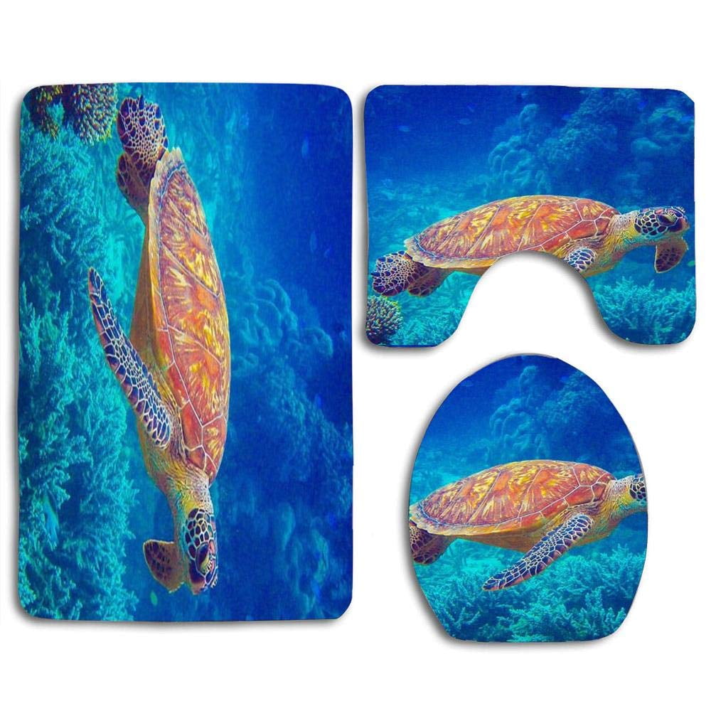 GOHAO Cute Sea Turtle 3 Piece Bathroom Rugs Set Bath Rug Contour Mat ...