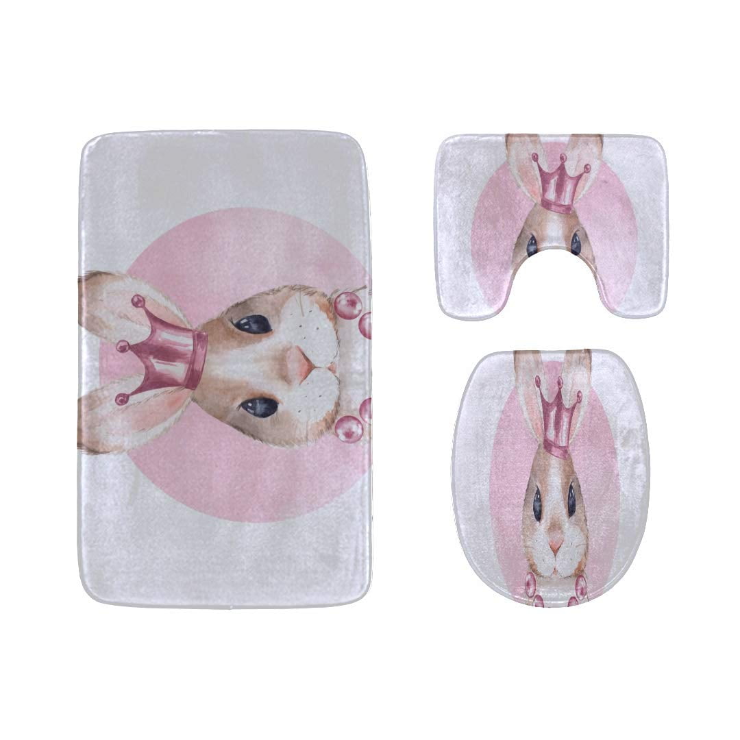 GOHAO Cute White Hairy Rabbits Carrot 3 Piece Bathroom Rugs Set Bath ...