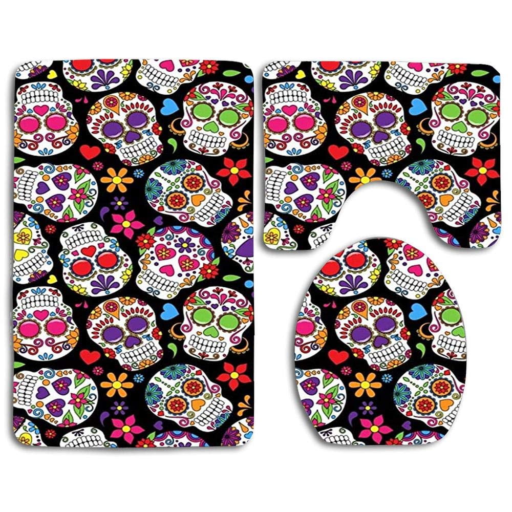 GOHAO Dead Sugar Skull 3 Piece Bathroom Rugs Set Bath Rug Contour Mat ...