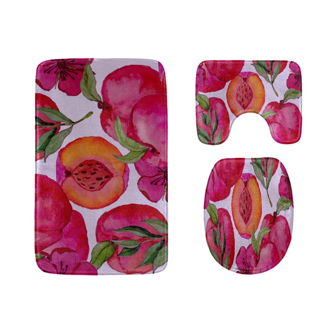 GOHAO Delicious Yellow Peach 3 Piece Bathroom Rugs Set Bath Rug Contour ...