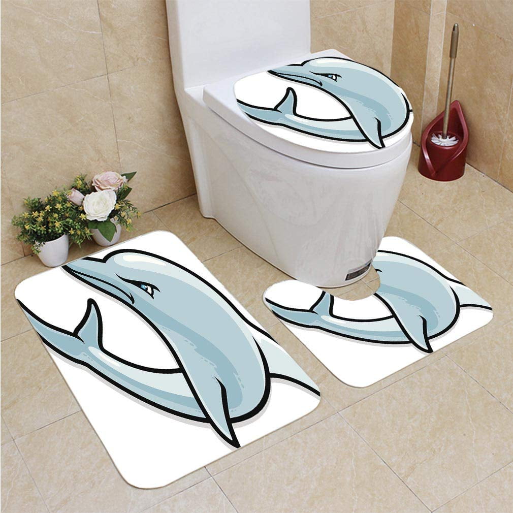 GOHAO Dolphin Jumping 3 Piece Bathroom Rugs Set Bath Rug Contour Mat ...