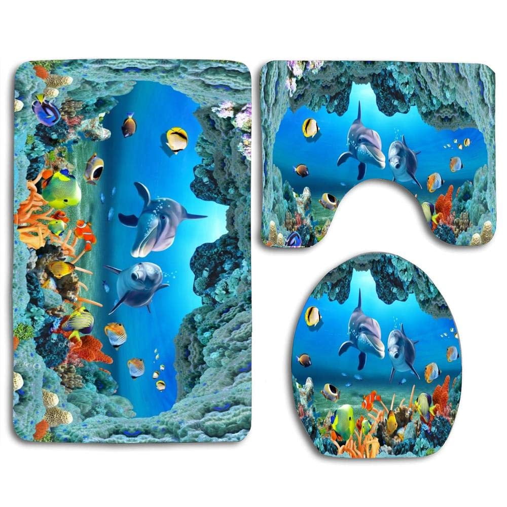 GOHAO Dolphin Tropical Fish Blue Flannel Bath Rugs, 3' x 2' (3 Pieces ...