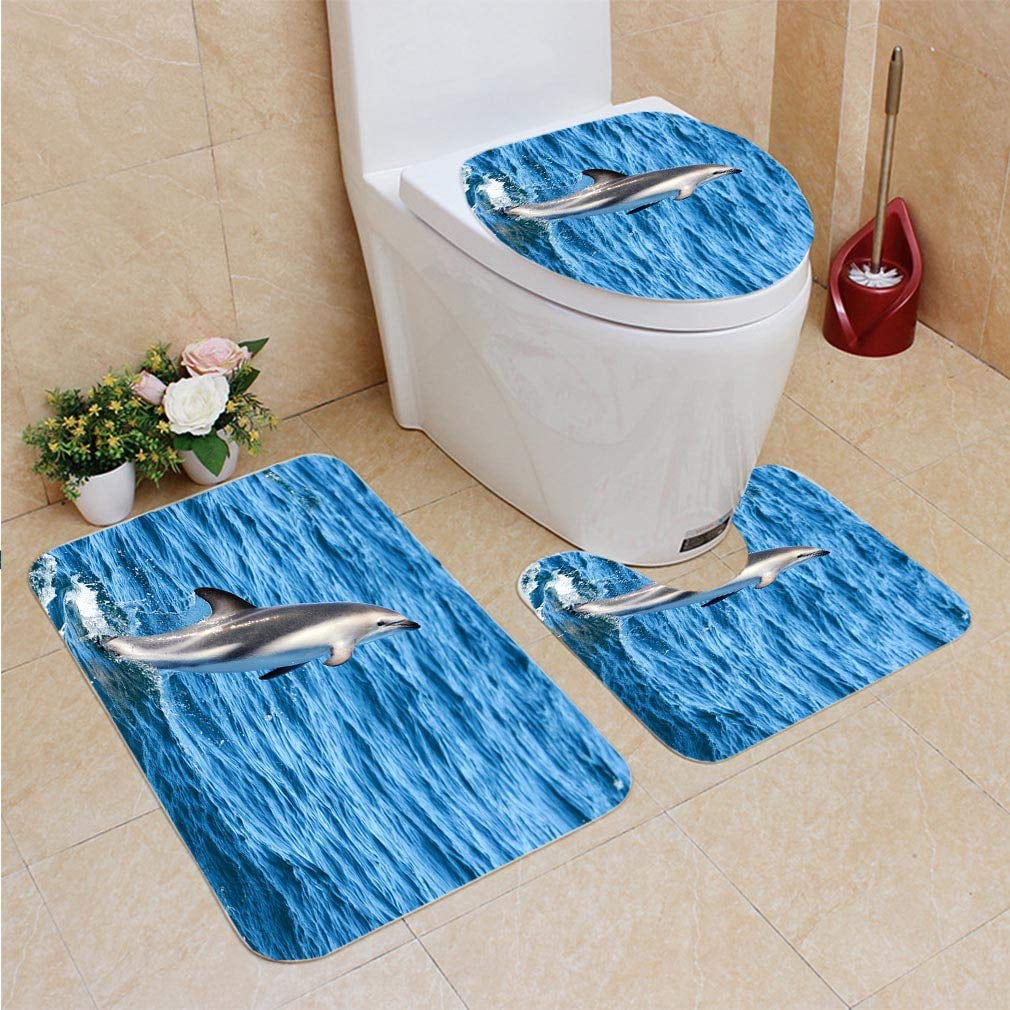 GOHAO Dusky Dolphin 3 Piece Bathroom Rugs Set Bath Rug Contour Mat and ...