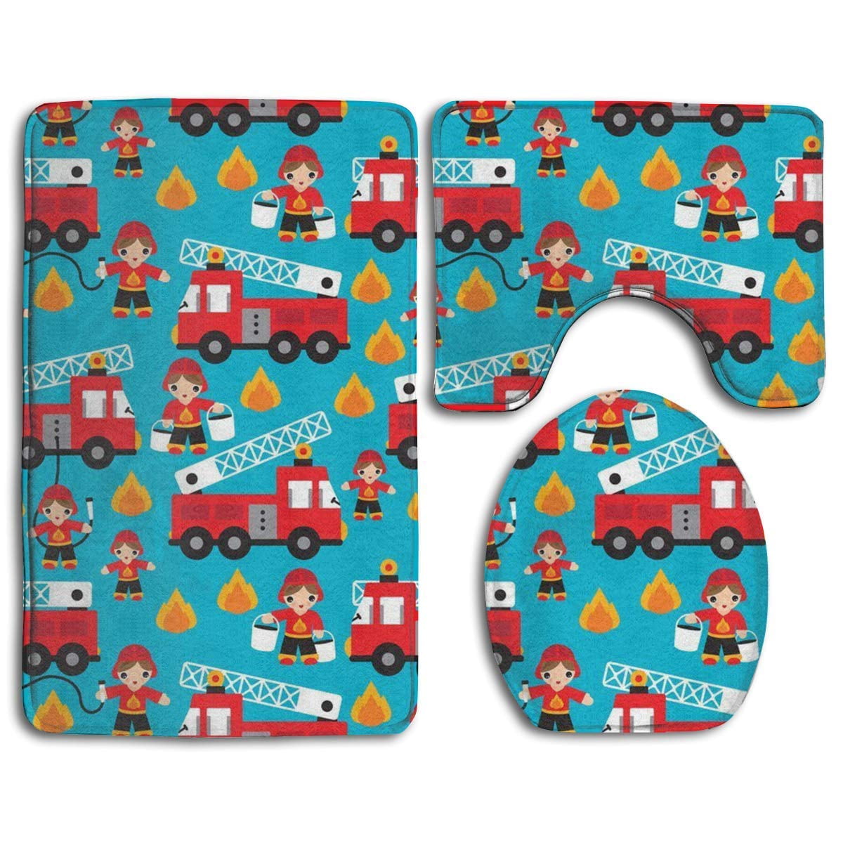 GOHAO Fire Truck and Hero Boys Car 3 Piece Bathroom Rugs Set Bath Rug ...