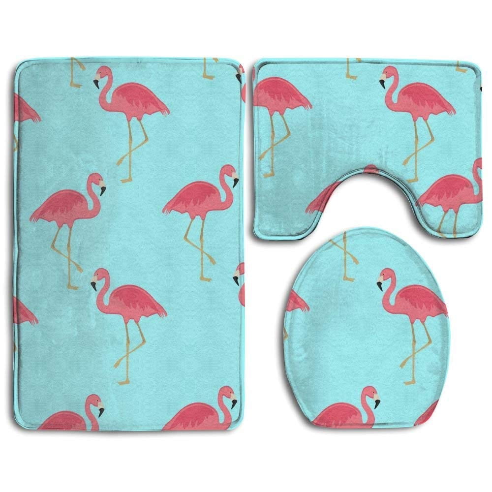 GOHAO Flamingo Floral Sky Blue 3 Piece Bathroom Rugs Set Bath Rug ...