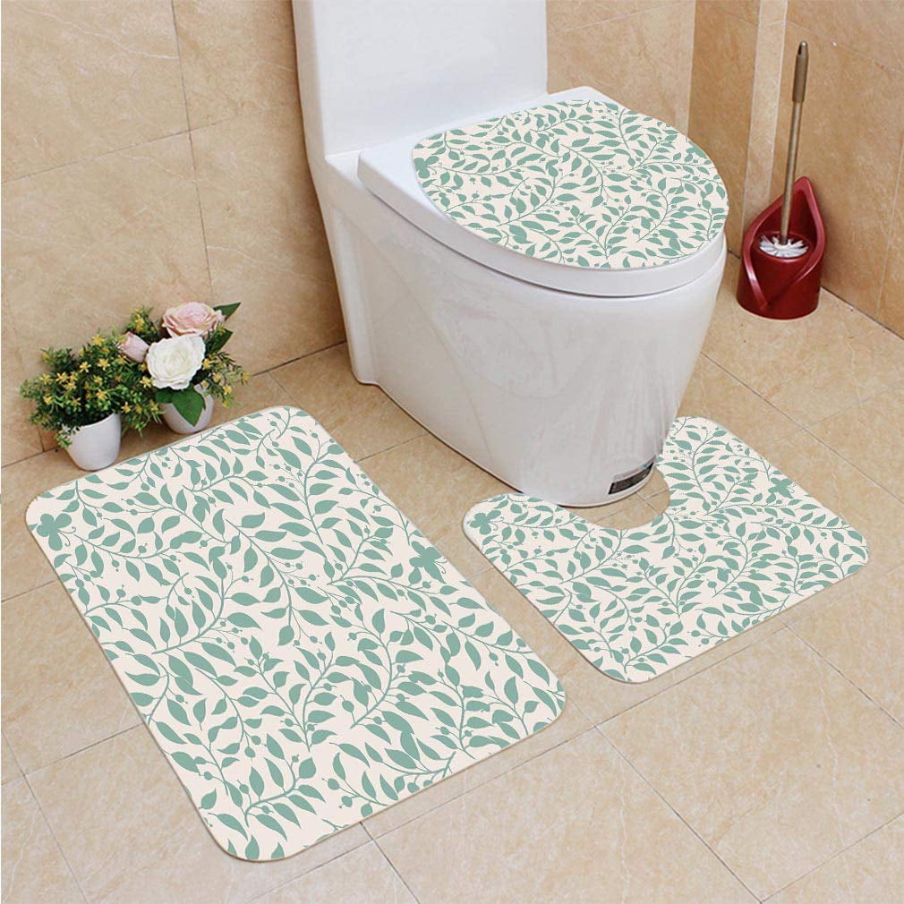 GOHAO Floral 3 Piece Bathroom Rugs Set Bath Rug Contour Mat and Toilet ...