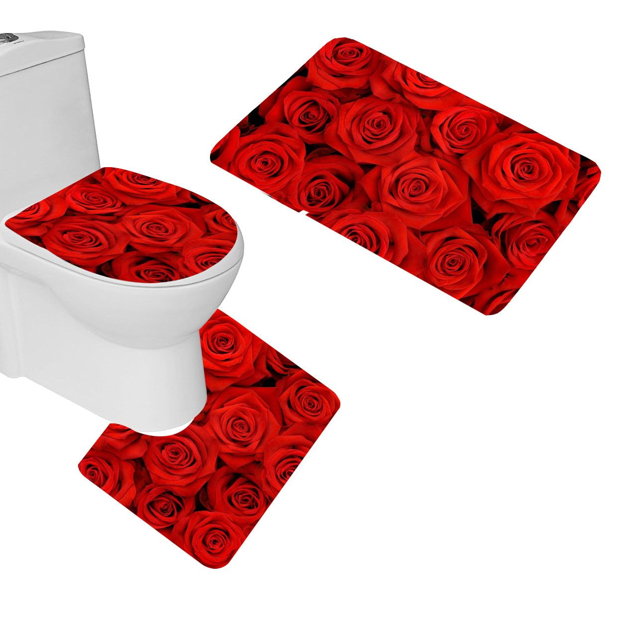 GOHAO Floral Red Flannel Bath Rugs, 3' x 2' (3 Pieces) - Walmart.com
