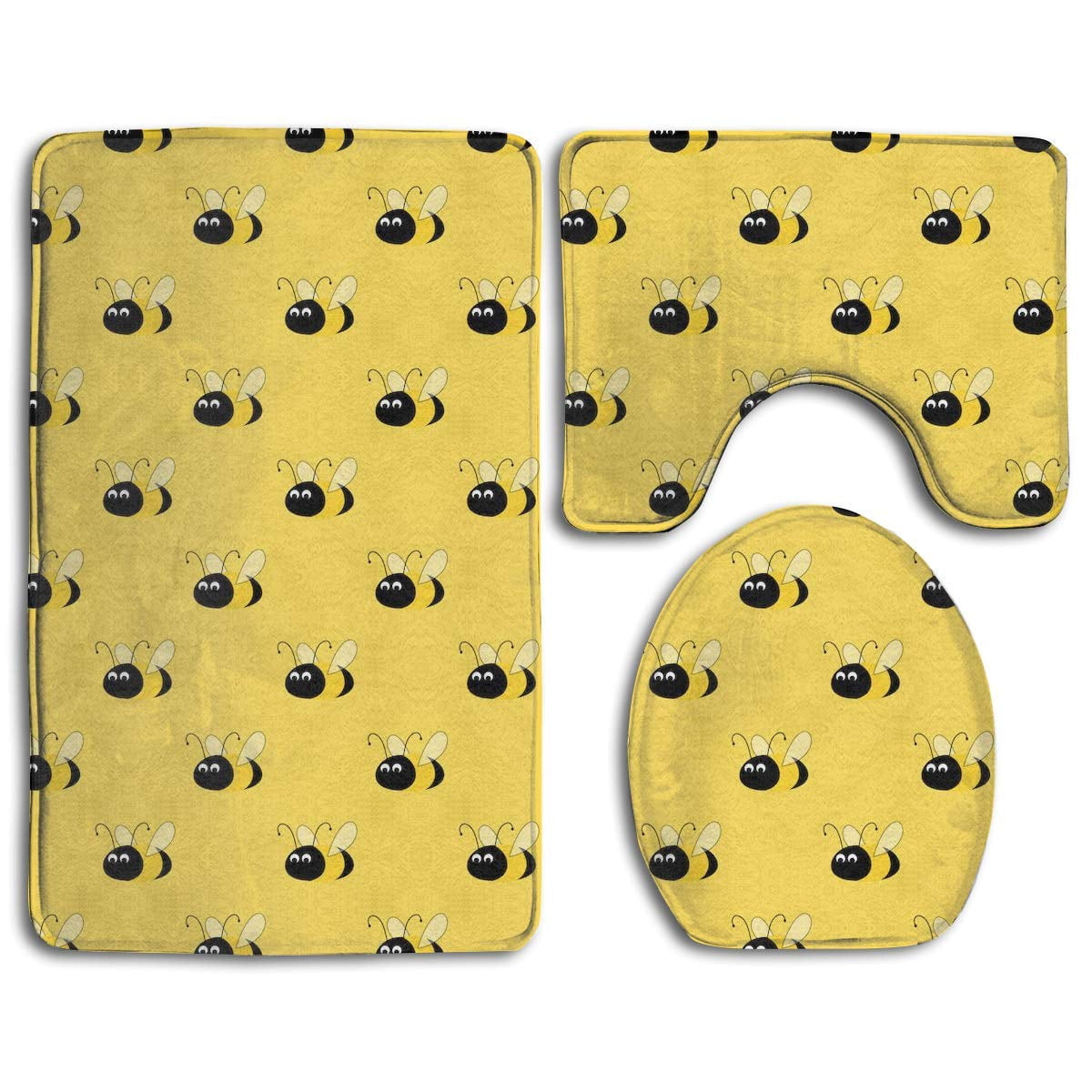 GOHAO Free Bee Yellow 3 Piece Bathroom Rugs Set Bath Rug Contour Mat ...