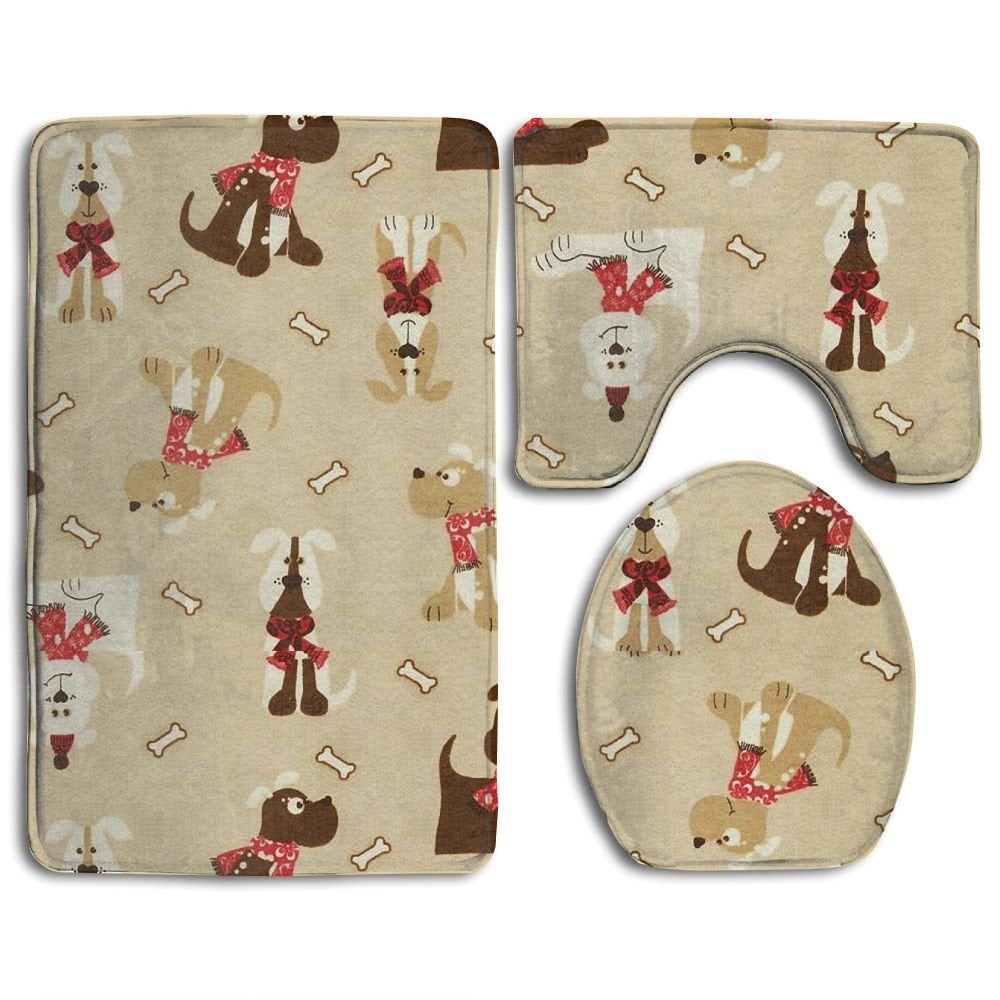 GOHAO Funny Pug Dog 3 Piece Bathroom Rugs Set Bath Rug Contour Mat and ...