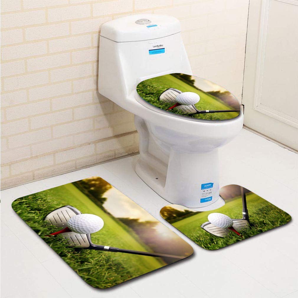 GOHAO Golf Club 3 Piece Bathroom Rugs Set Bath Rug Contour Mat and ...
