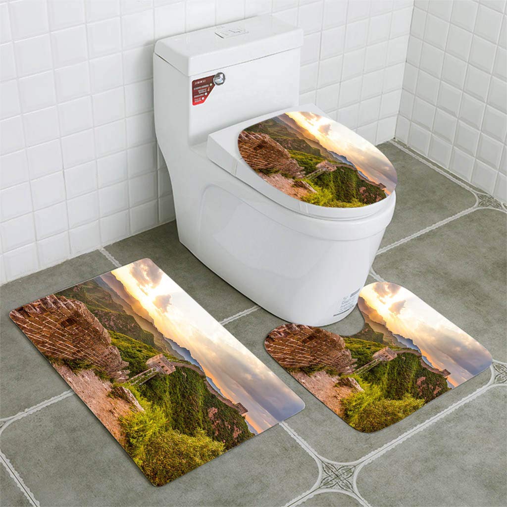 GOHAO Great Wall Under Sunshine During Sunset 3 Piece Bathroom Rugs Set ...