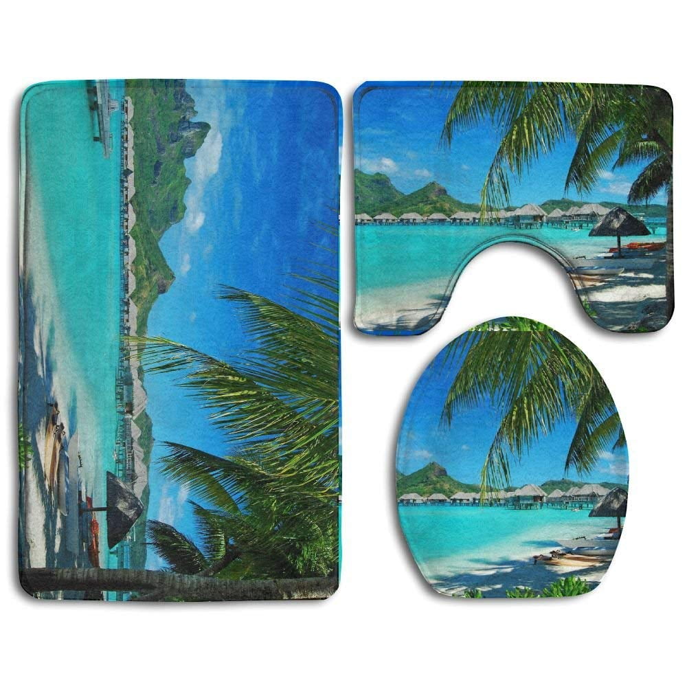 GOHAO Hawaii Island Tropical Coconut Tree Sea Blue 3 Piece Bathroom ...