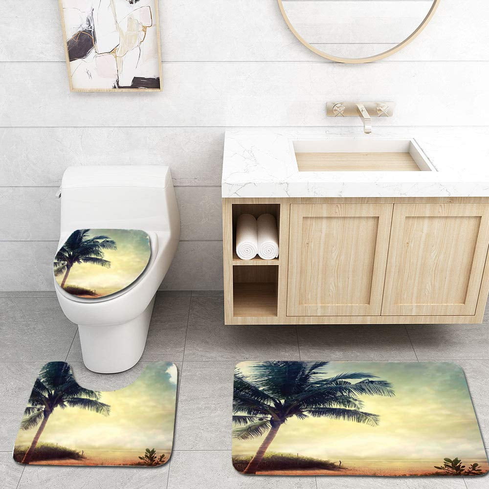 GOHAO Hawaiian Natural Beach Sunset Palm Silhouettes Shrubs Sea Clouds ...