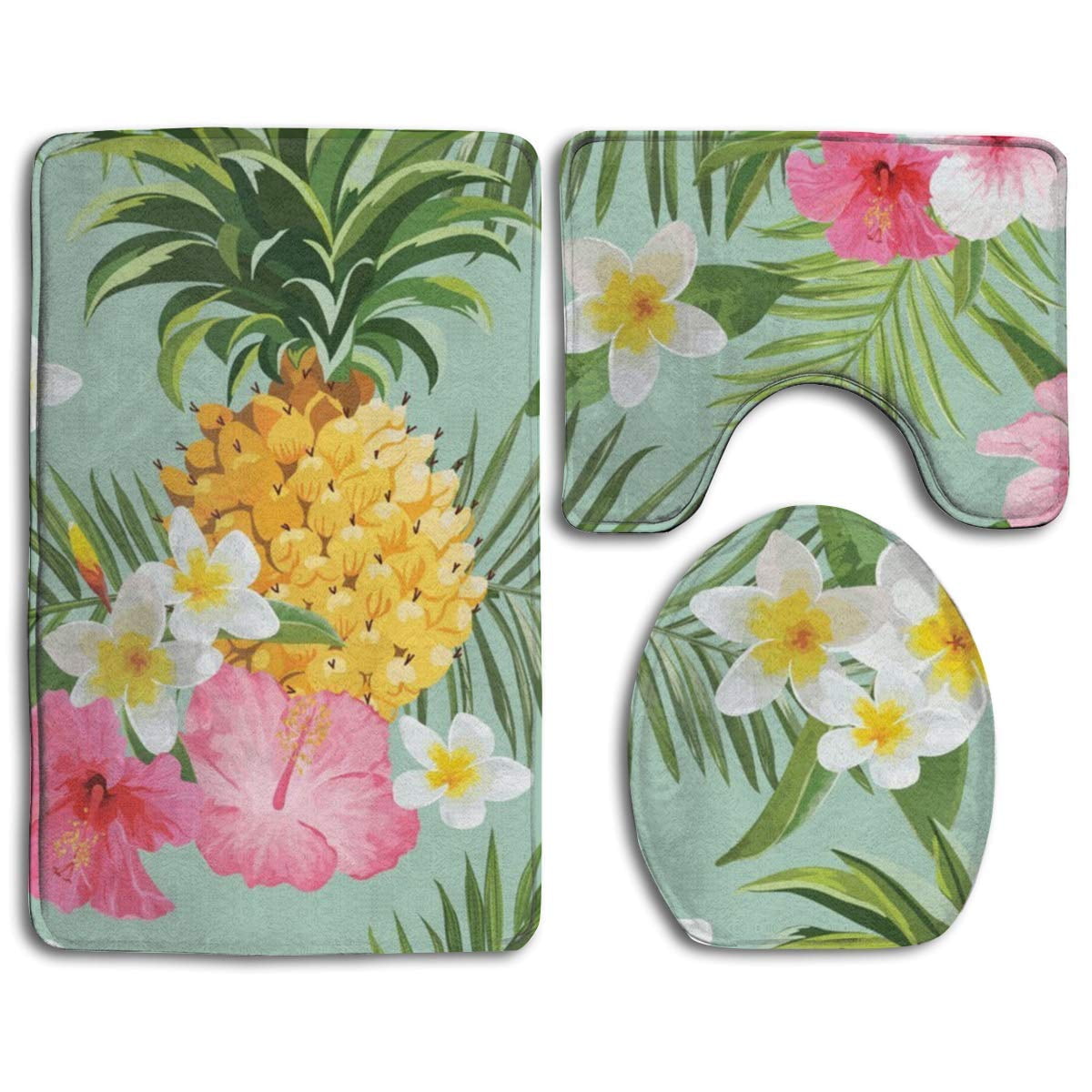 GOHAO Hawaiian Pineapple Flowers Floral 3 Piece Bathroom Rugs Set Bath ...