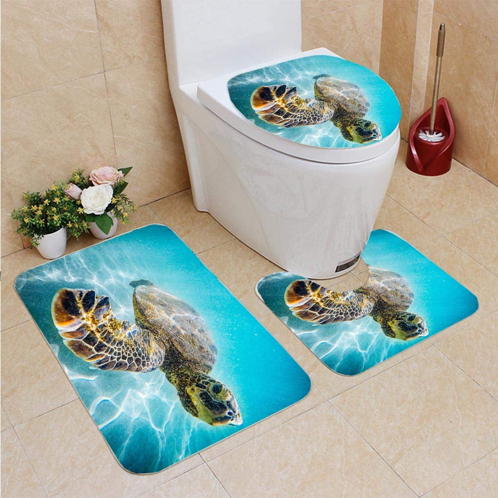 GOHAO Hawaiian Sea Turtle 3 Piece Bathroom Rugs Set Bath Rug Contour ...