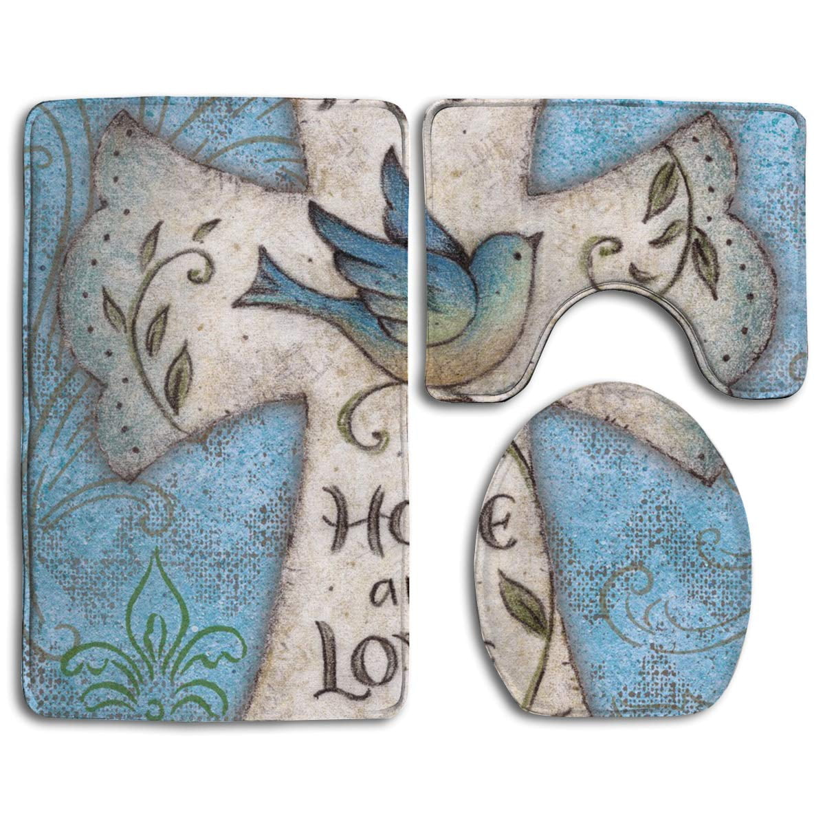 GOHAO Hope and Love Religious Cross Easter Faith 3 Piece Bathroom Rugs ...