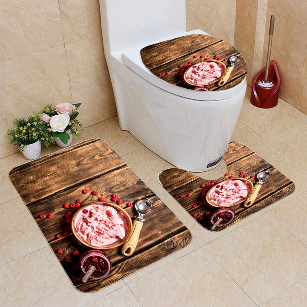 GOHAO Ice Cream jam Made from Wild Raspberries 3 Piece Bathroom Rugs ...