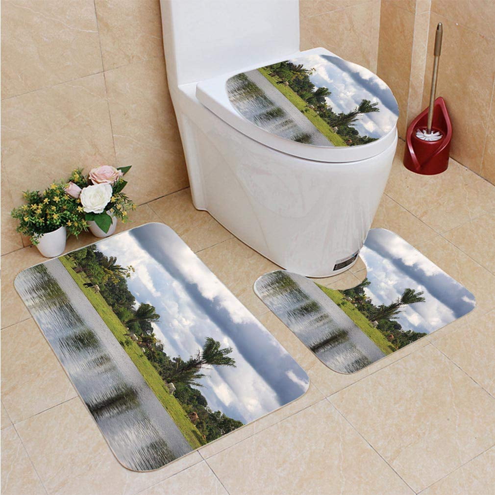 GOHAO Landscape Amazon Jungle River Cattle Brazil 3 Piece Bathroom Rugs ...