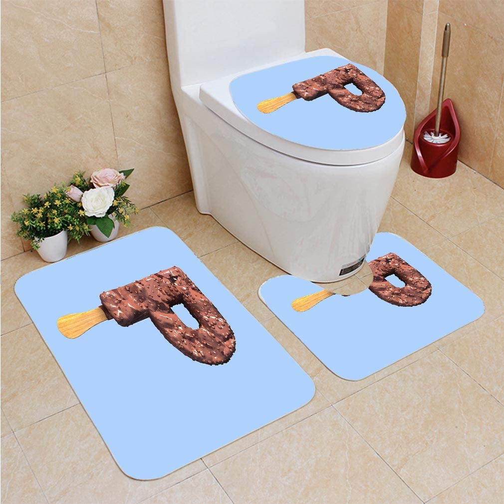 GOHAO Letter P Chocolate Ice Cream Font Concept 3 Piece Bathroom Rugs ...