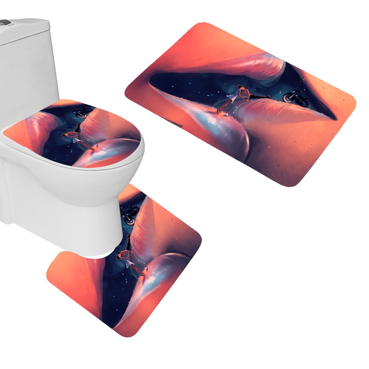 GOHAO Lips Kiss Couple 3 Piece Bathroom Rugs Set Bath Rug Contour Mat ...