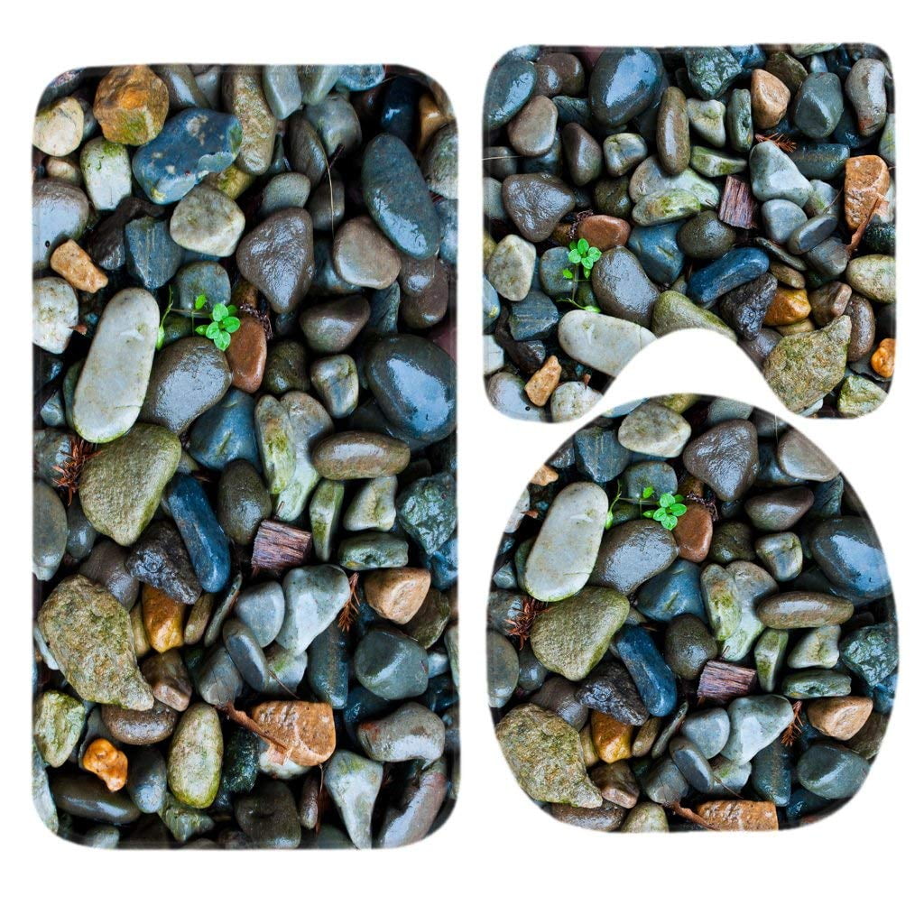 GOHAO Macro Pebbles Stones Beach Sea Textures 3 Piece Bathroom Rugs Set ...
