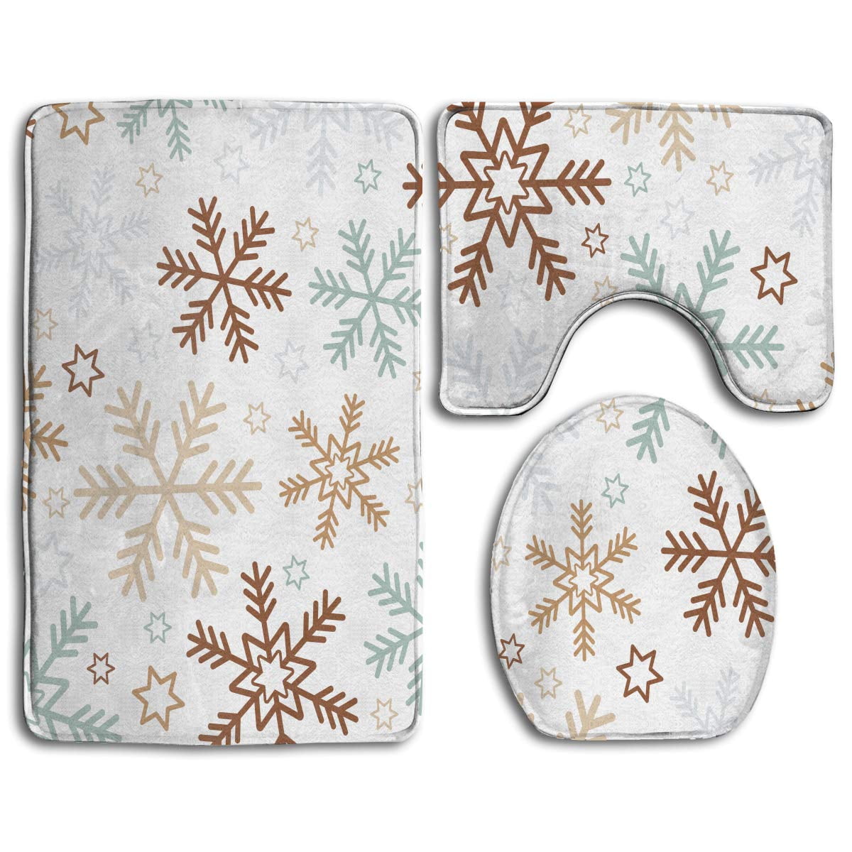 GOHAO Merry Christmas Snowflake 3 Piece Bathroom Rugs Set Bath Rug ...