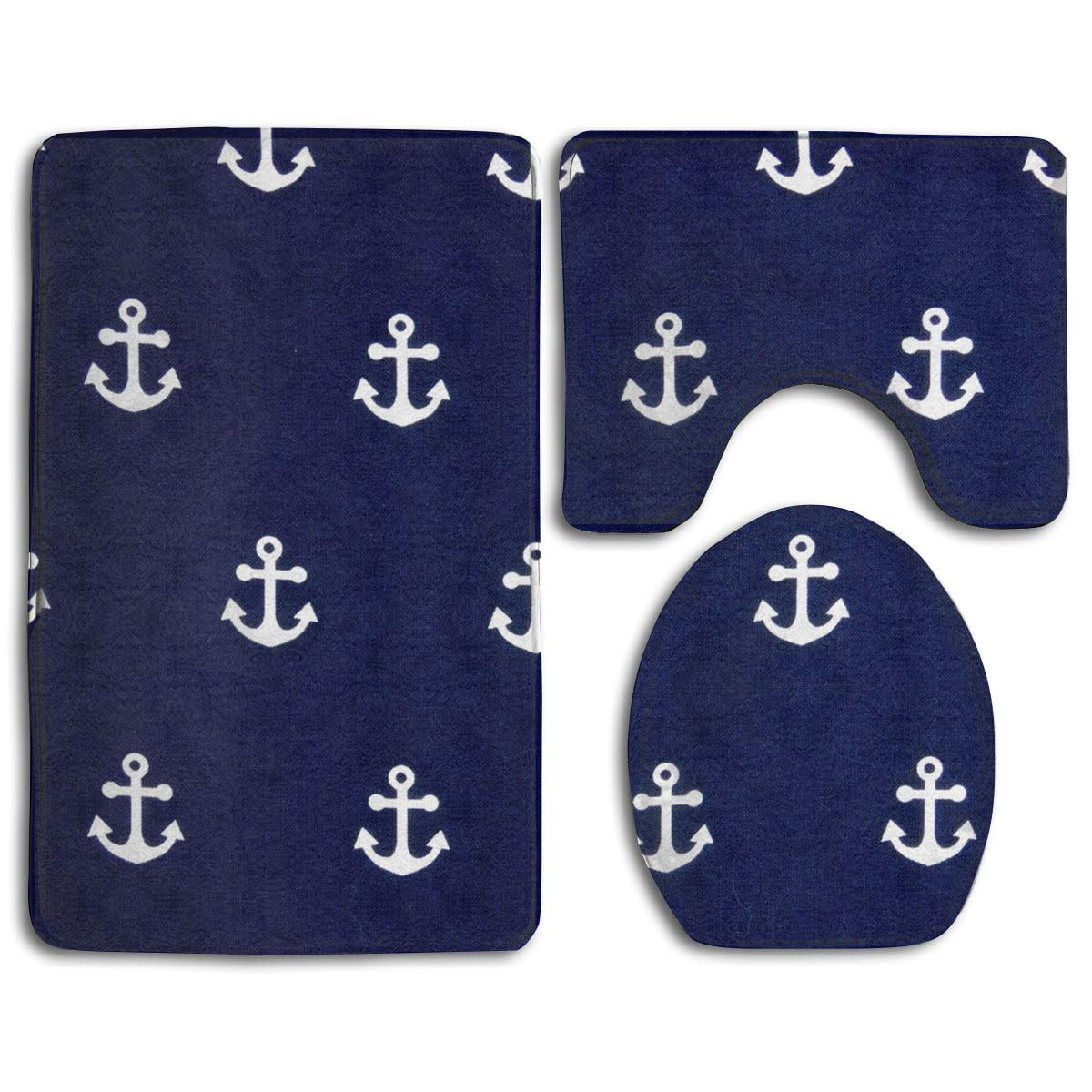 GOHAO Nautical Anchors 3 Piece Bathroom Rugs Set Bath Rug Contour Mat ...